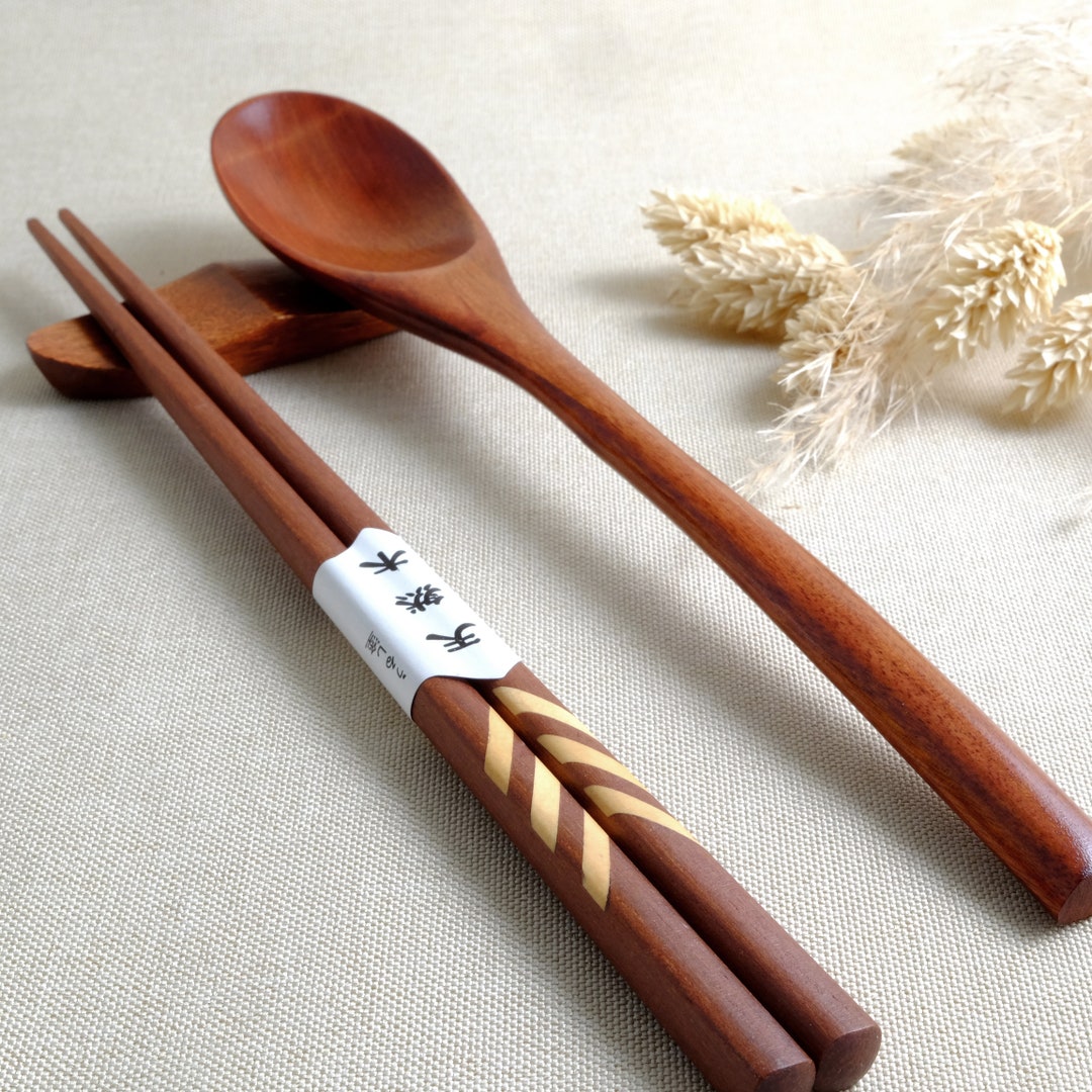 Rosewood Wooden Cutlery Set Spoon Chopsticks With Engraving Rest ...