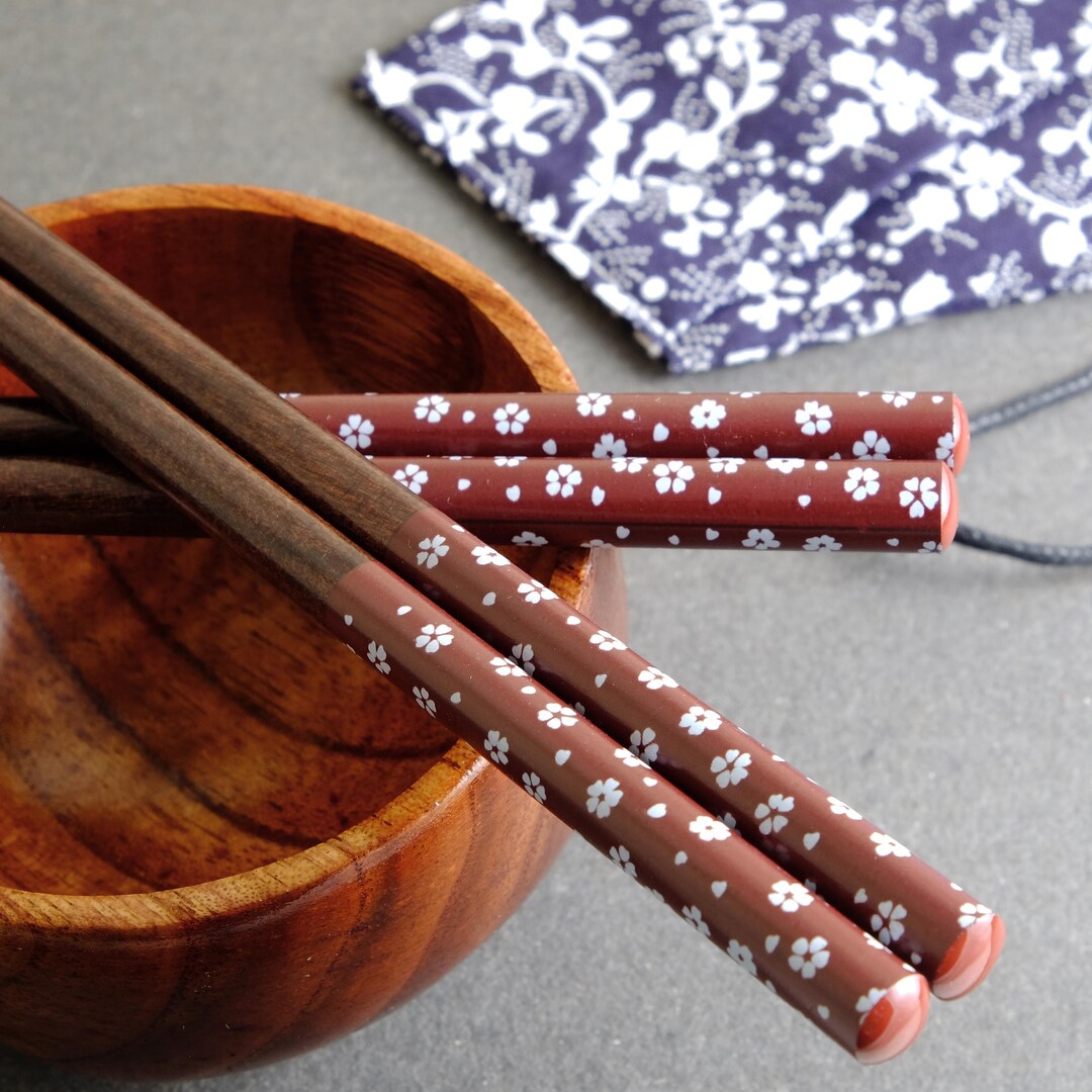 Phoebe Wood Chopsticks Red With Storage Bag Cutlery Set EST10SET - Etsy