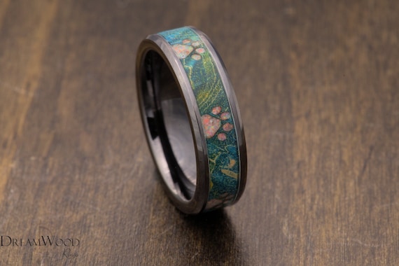 Black Ceramic Puppy Paw Ring With Opal and Burl Wood Dog Lover s Band Etsy