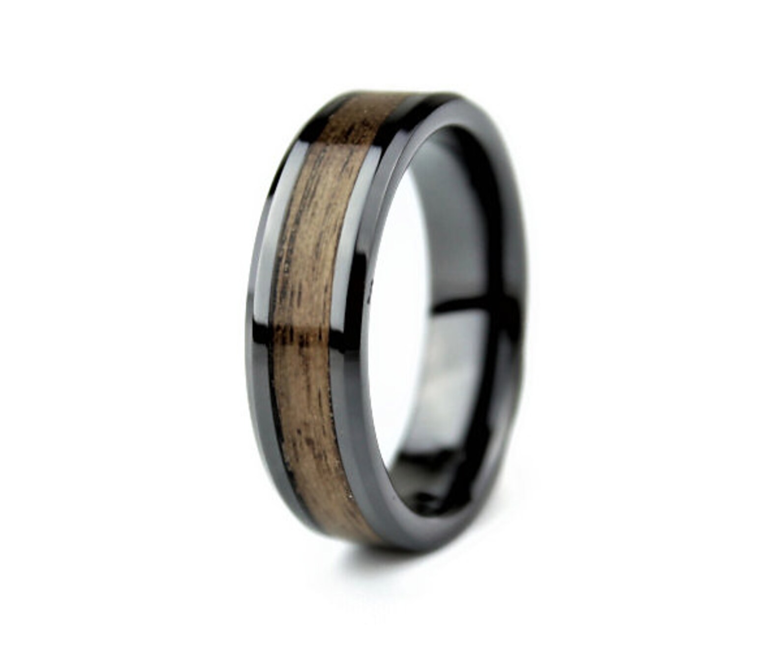Black Ceramic Walnut Wood Bentwood Ring 6mm - Etsy