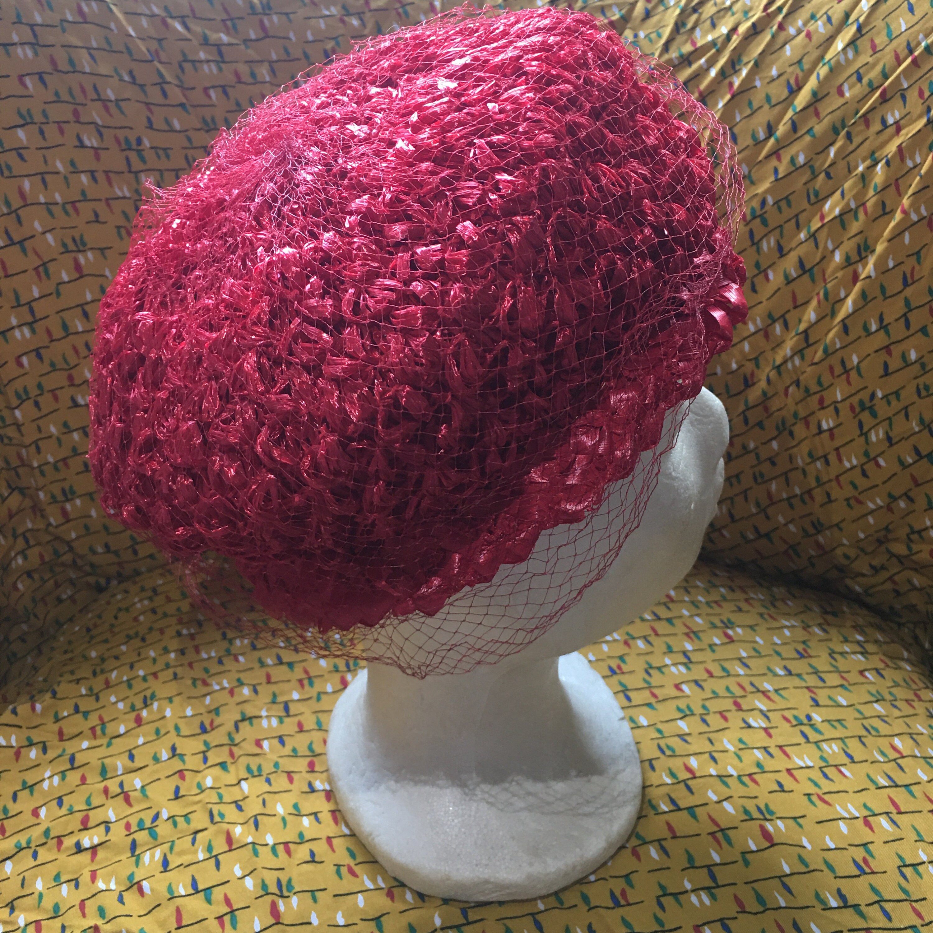 Vintage Hat Beret Red Bast Hat Net Gr.52 Made in | Etsy