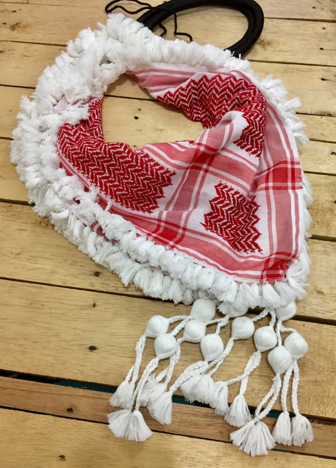 Jordan Scarf Malaki Red Shemagh, Woven Stitched Arab Shawl Handmade Fur ...