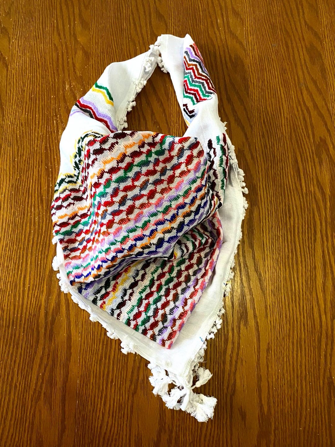 White Rainbow Keffiyeh, Unique Sahara Arab Scarf, Bandana Face Cover ...
