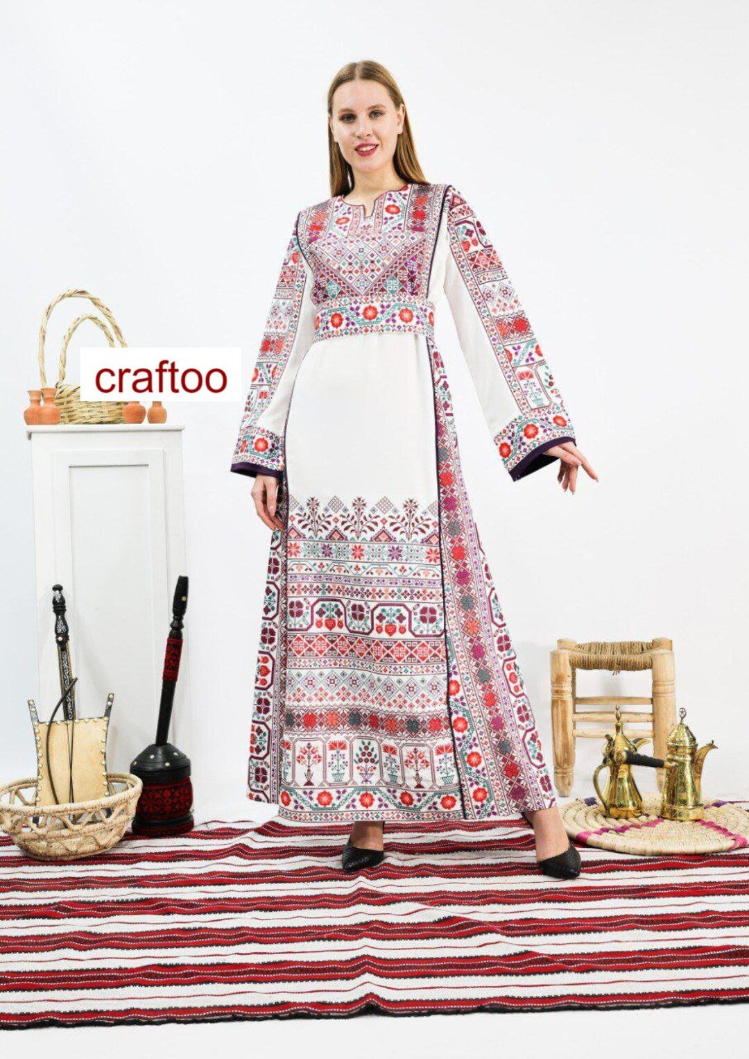 Palestine Lines Embroidery Dress, Vintage Style, Heritage Palestinian ...