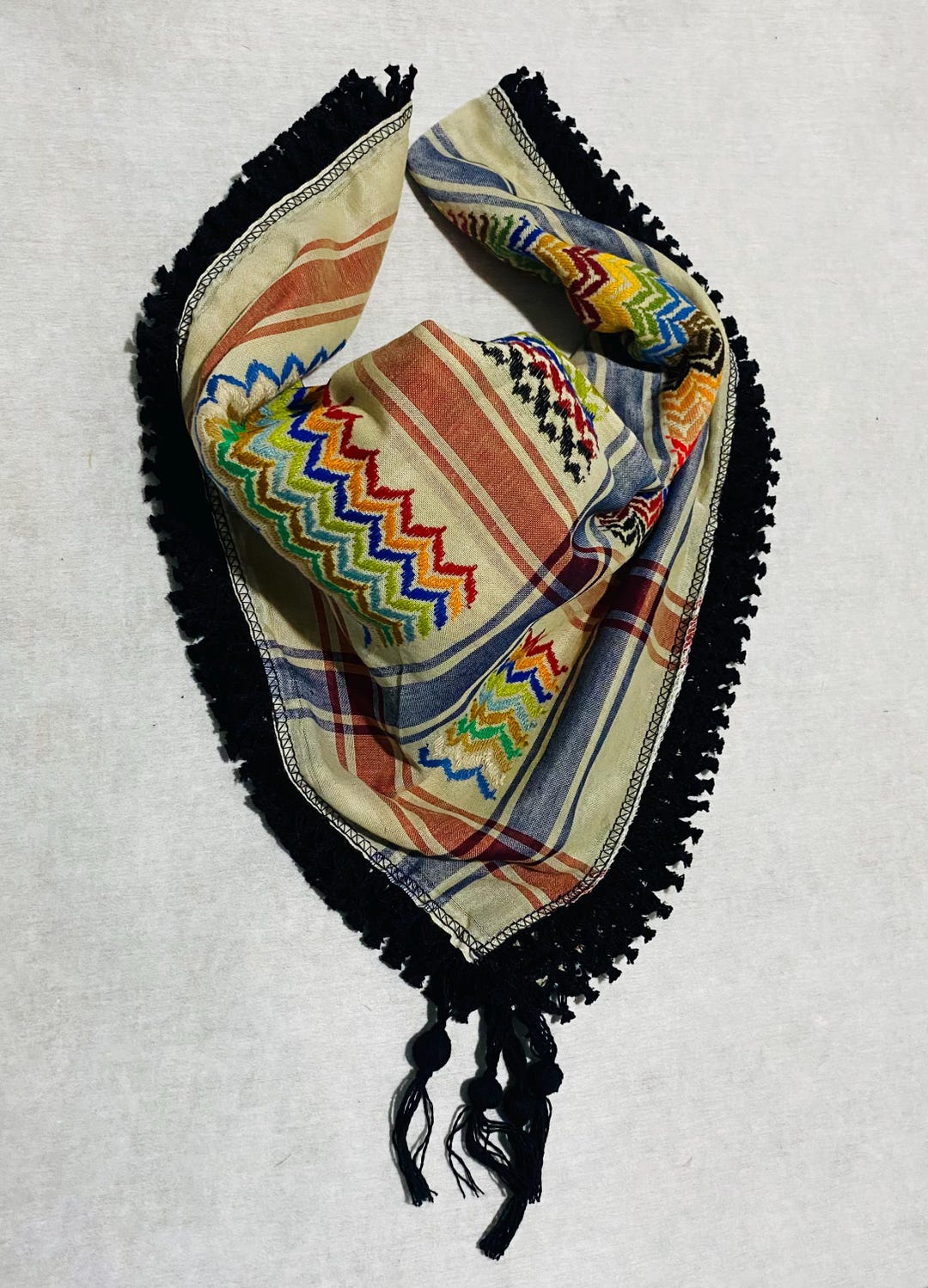 Beige Rainbow Keffiyeh Palestine Scarf, Unique Arab Desert Bandana Face ...