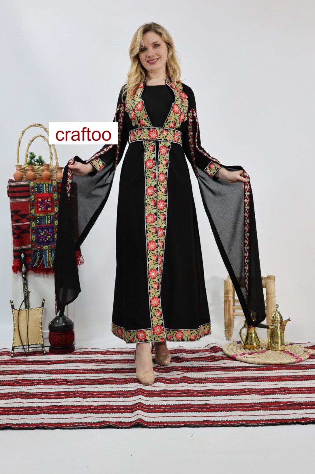 Flowers Line Palestine Unique Embroidery, Palestine Dress, Vintage ...