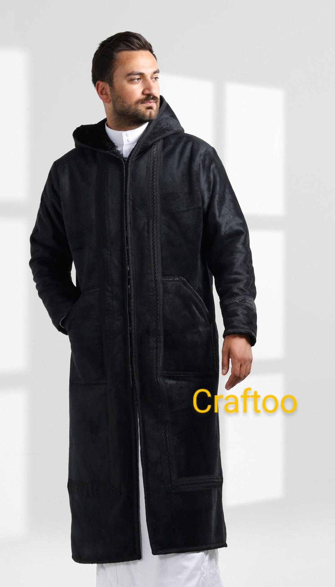 Farwa Hoodie Bisht Coat, Unique Fur, Morocco Arab Style Winter Coat ...