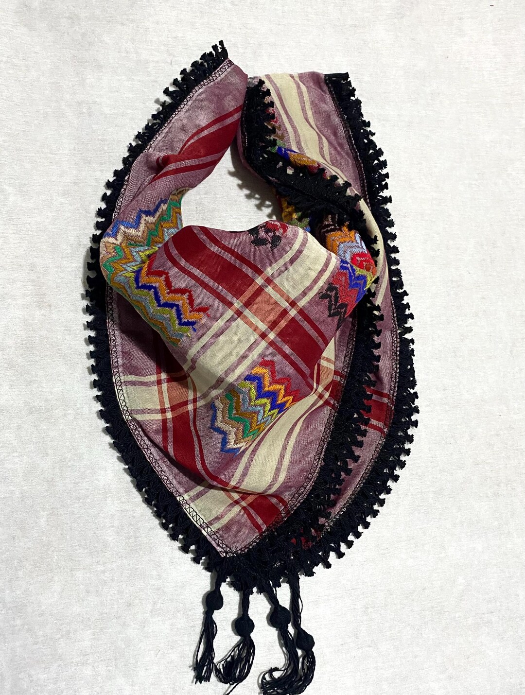 Burgundy Rainbow Keffiyeh Palestine Scarf, Unique Arab Desert Bandana ...