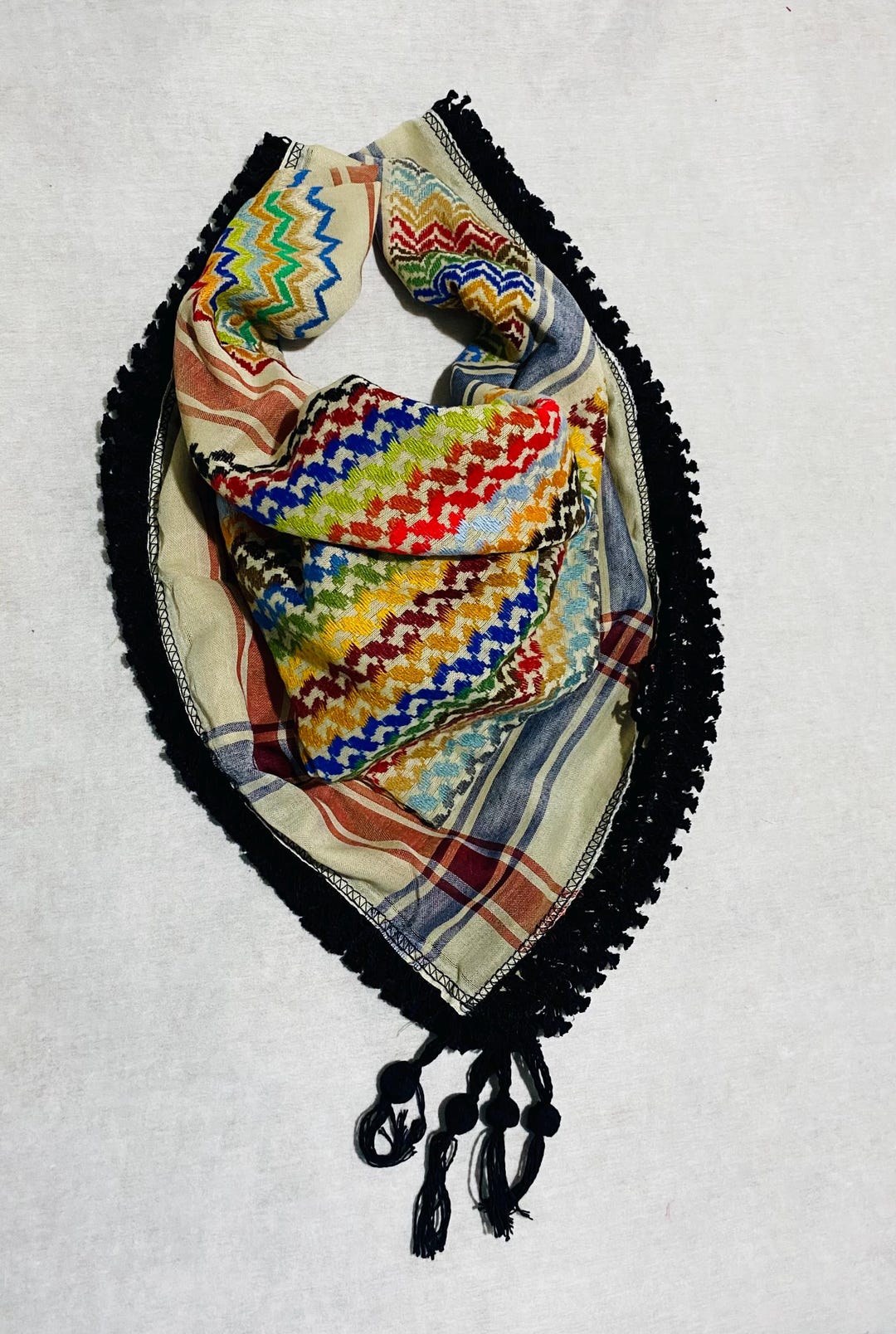 Beige Rainbow Keffiyeh Palestine Scarf, Unique Arab Desert Bandana Face ...