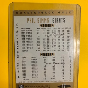 Phil Simms NFL Pro Line Card 1992 NFL Football New York Giants ...