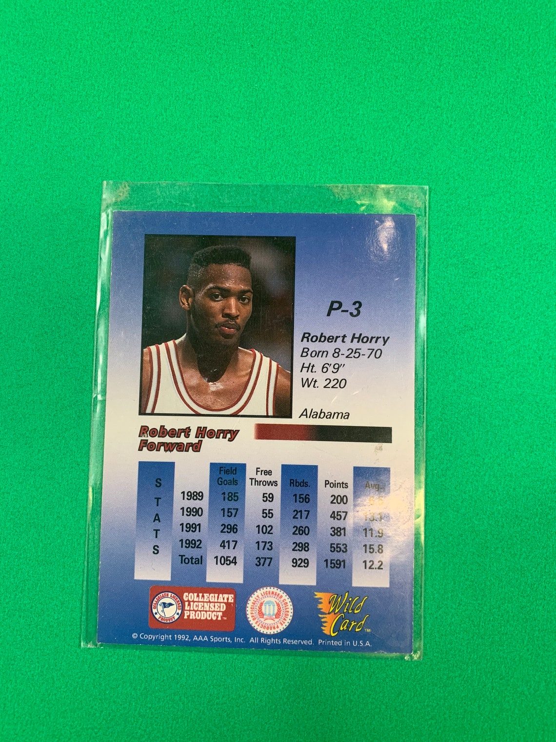 Robert Horry Rookie Card 1992 Wild Card Alabama Crimson Tide NBA ...