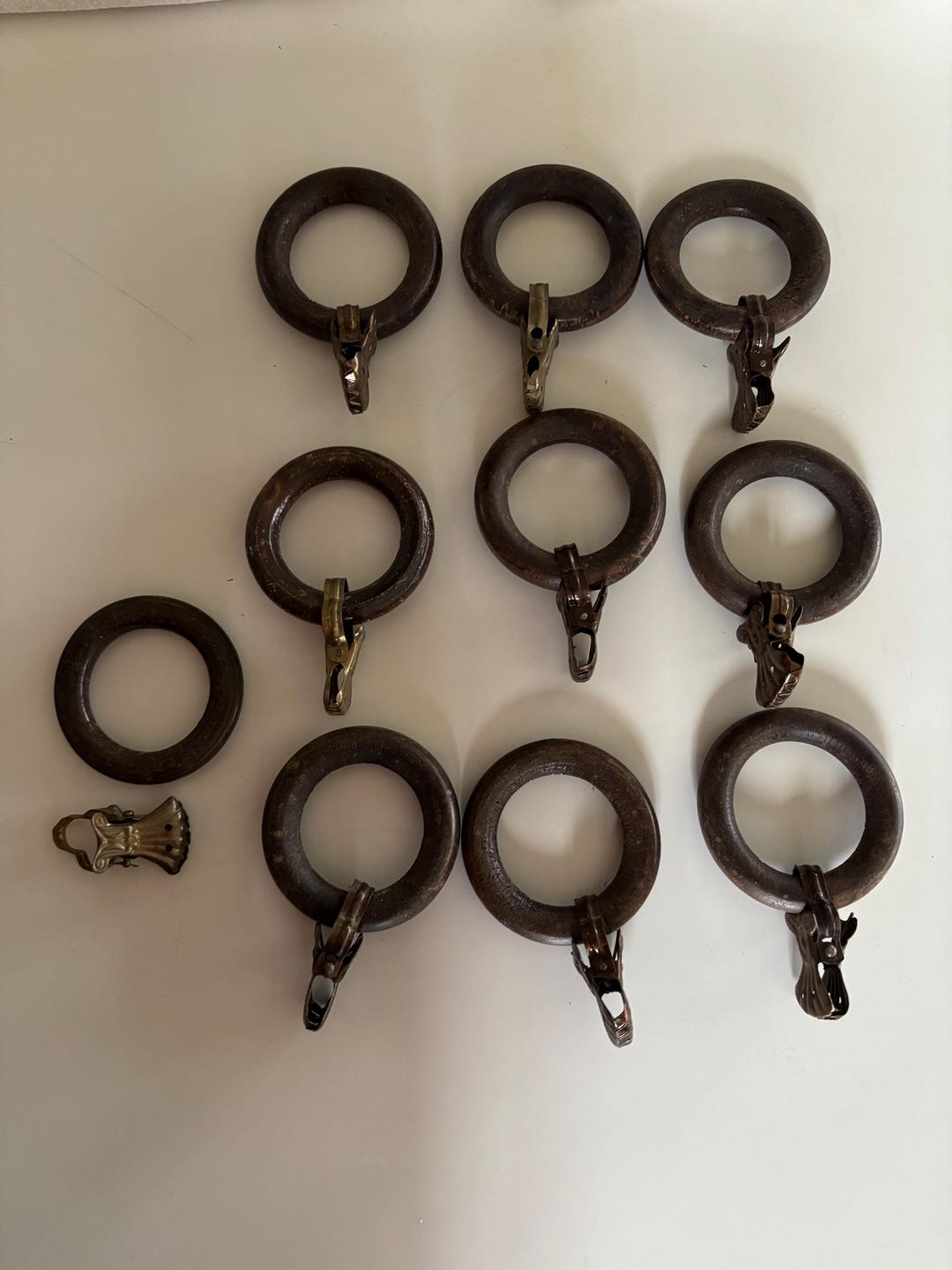 Mid Century Swedish Antique Clamps and Wooden Rings for Hanging Drapery ...