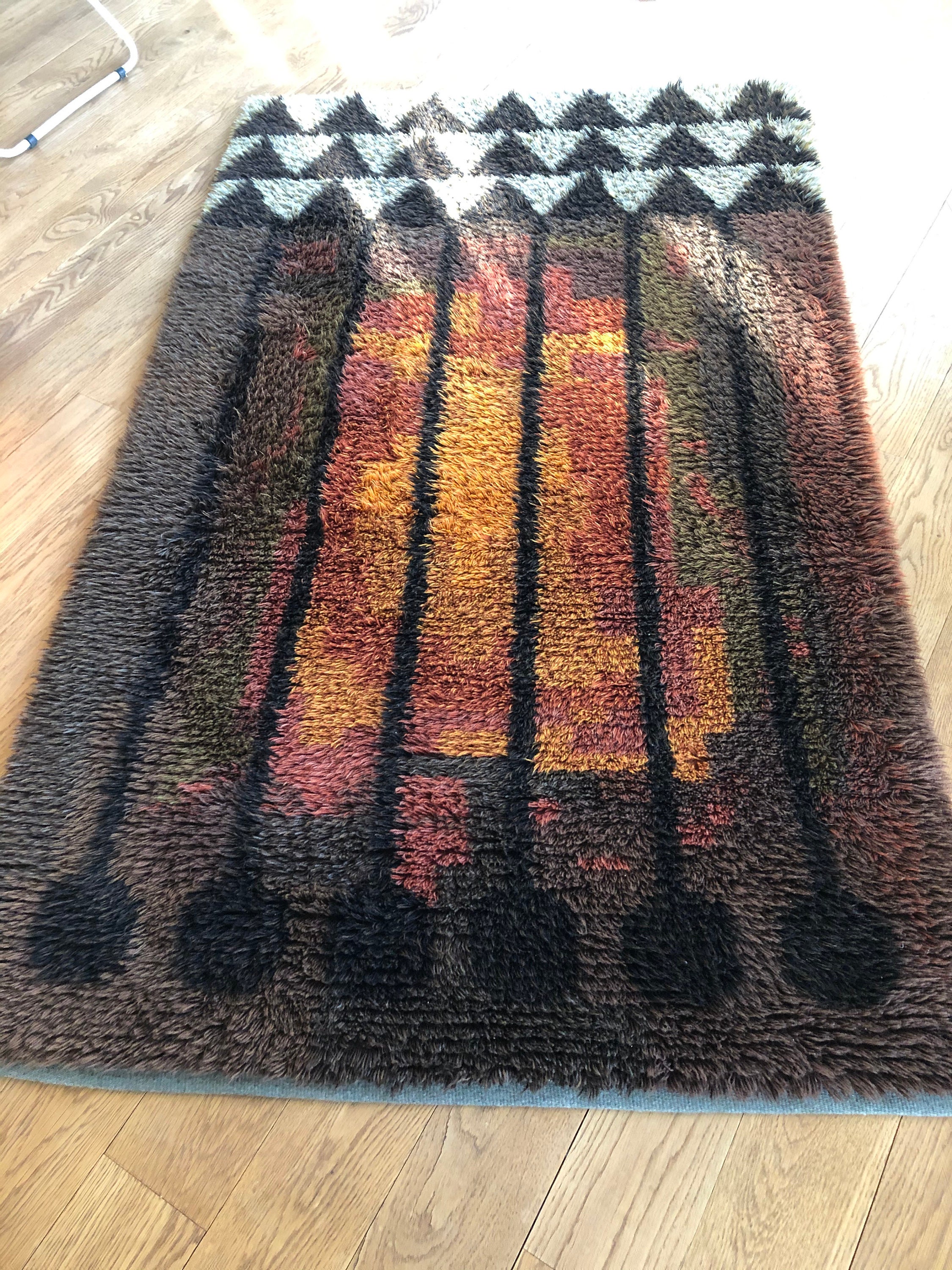Rya shag rug 60s geometric modern design Sweden Birgitta | Etsy