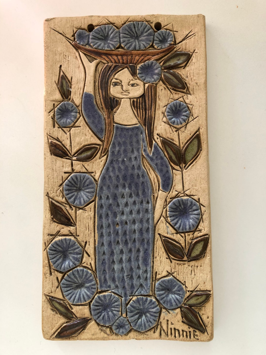 Vintage Ceramic Wallplate Design Ninnie Sweden Girl - Etsy
