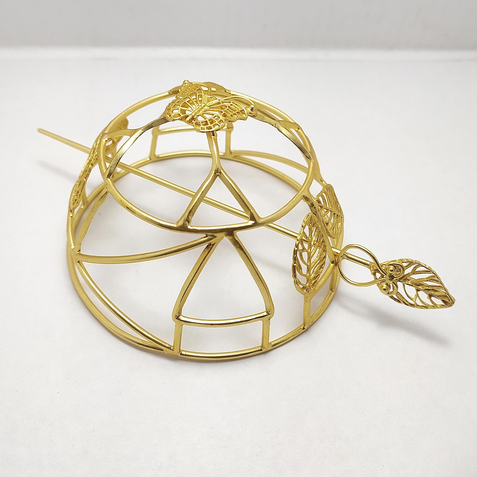 Handmade Gold Butterfly Bun Cage & Hair Stick, Long Hair Cuff, Boho ...