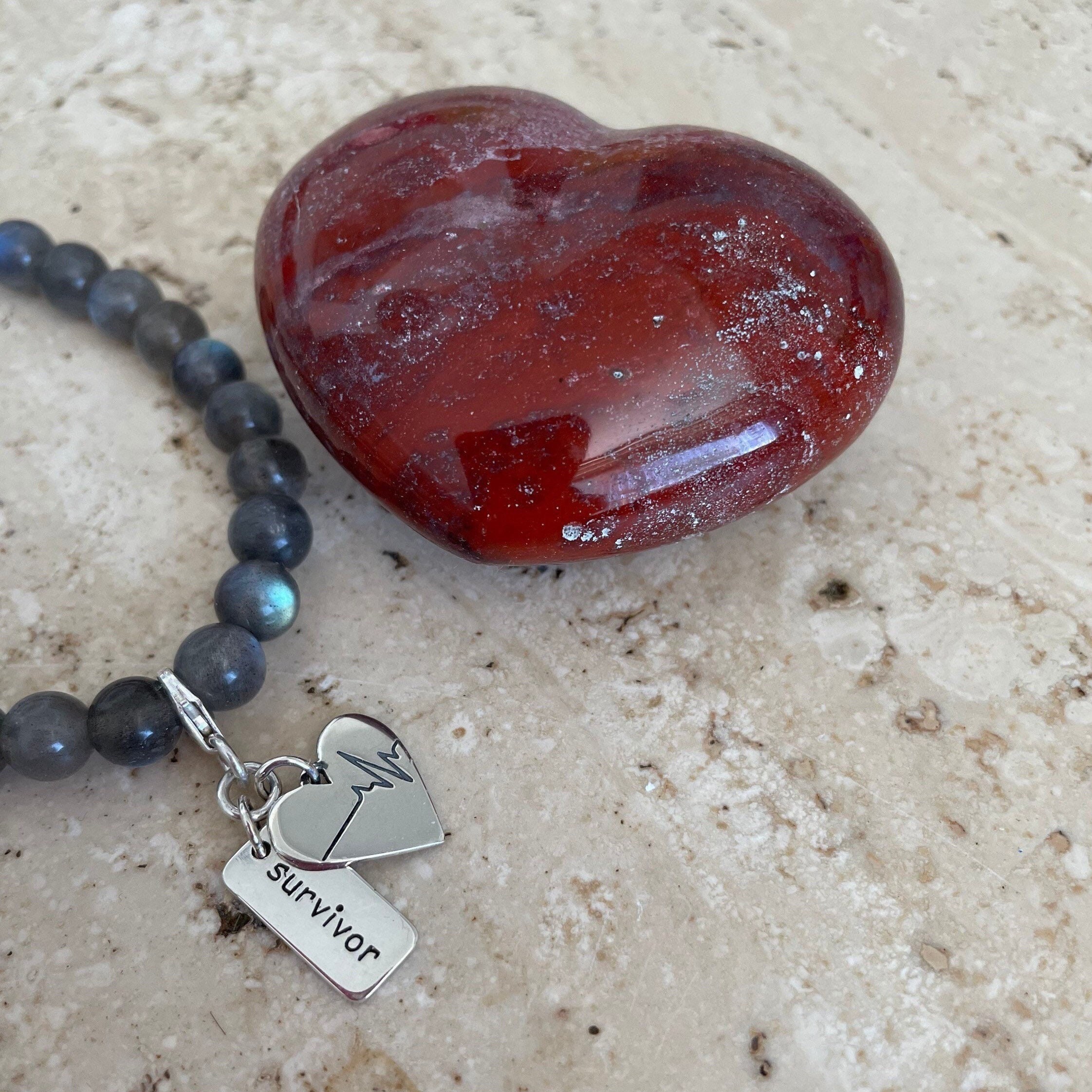 Sterling Silver SURVIVOR and Heartbeat Charm Duo Heart-inspired for ...