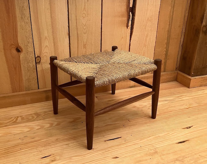 Walnut Stool With Woven Seagrass Rush Seat, Footstool, Woven Seat ...