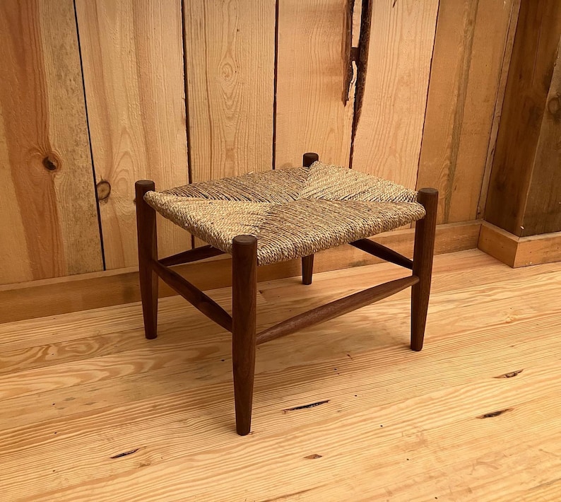 Walnut Stool With Woven Seagrass Rush Seat - Etsy