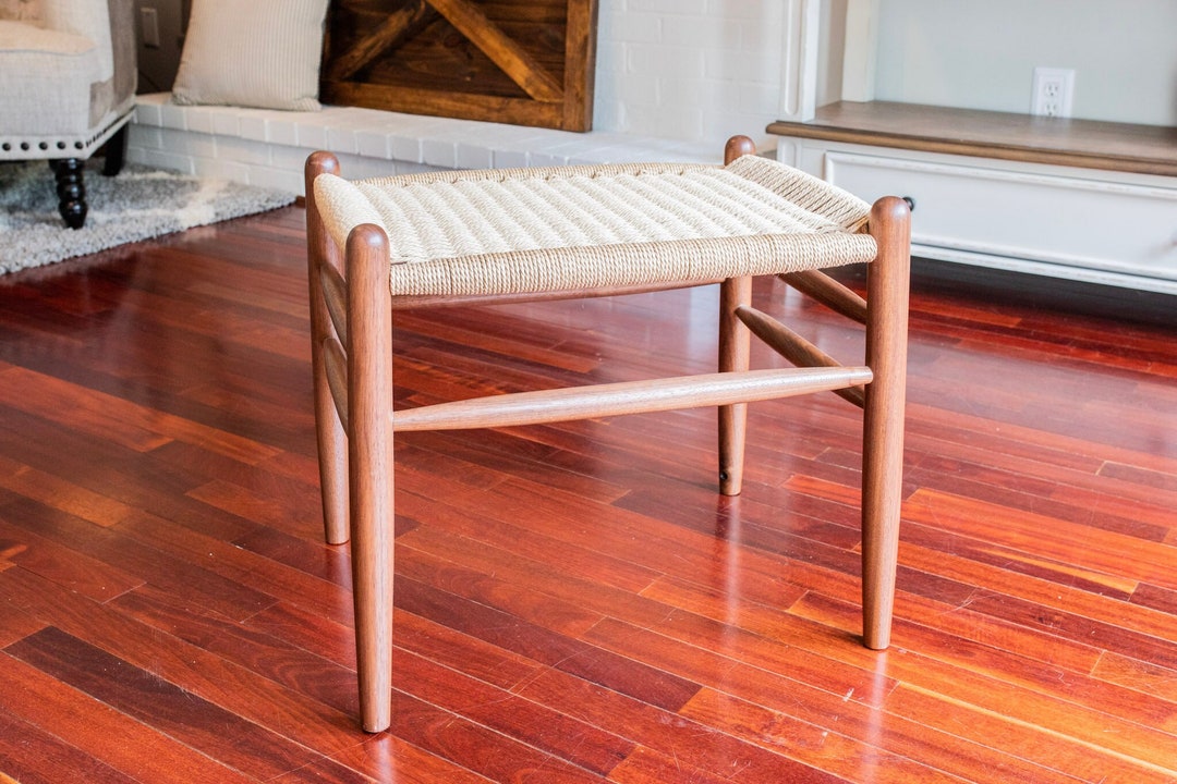 Walnut Danish Cord Post and Rung Stool, Modern Stool, Scandinavian ...