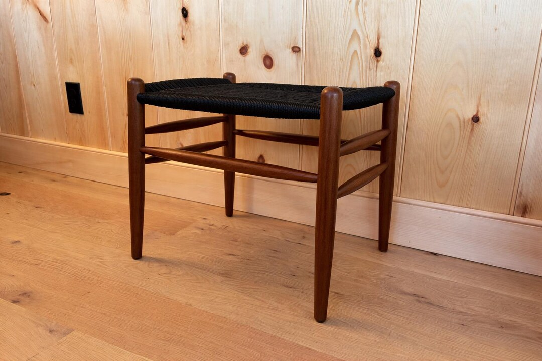 Black Danish Cord Walnut Stool, Modern Scandinavian Footstool - Etsy