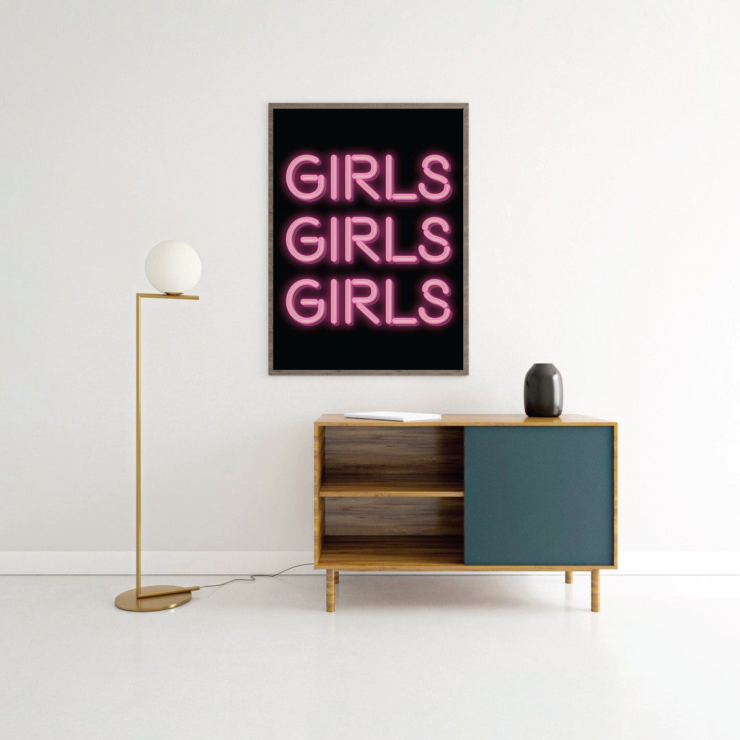 CANVAS Girls Girls Girls Neon Sign Poster Print Art - Etsy