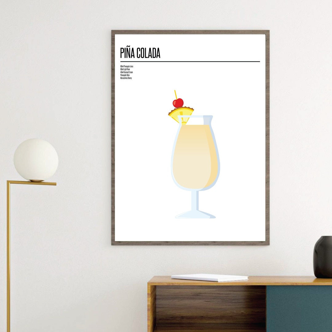 CANVAS Pina Colada Cocktail Illustration Print, Cocktail Recipe, Fun ...