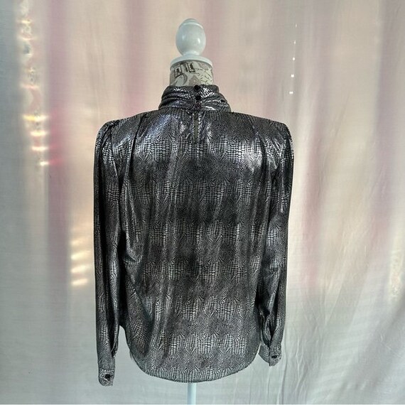 Vintage 80s Slinky Shiny Silver Metallic Blouse High … - Gem