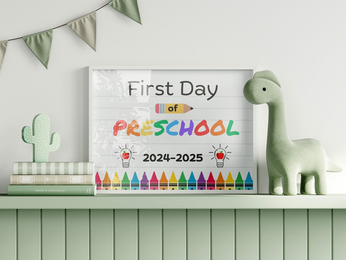 First Day of Preschool Sign Printable Notecard Theme Multiple Sizes ...