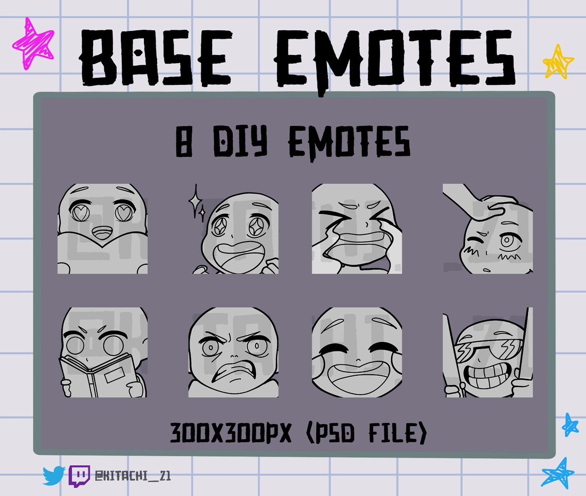 DIY 8 Custom Twitch Chibi Cute Base Emotes Instant Download 300px - Etsy