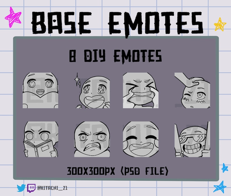 DIY 8 Custom Twitch Chibi Cute Base Emotes Instant Download 300px - Etsy