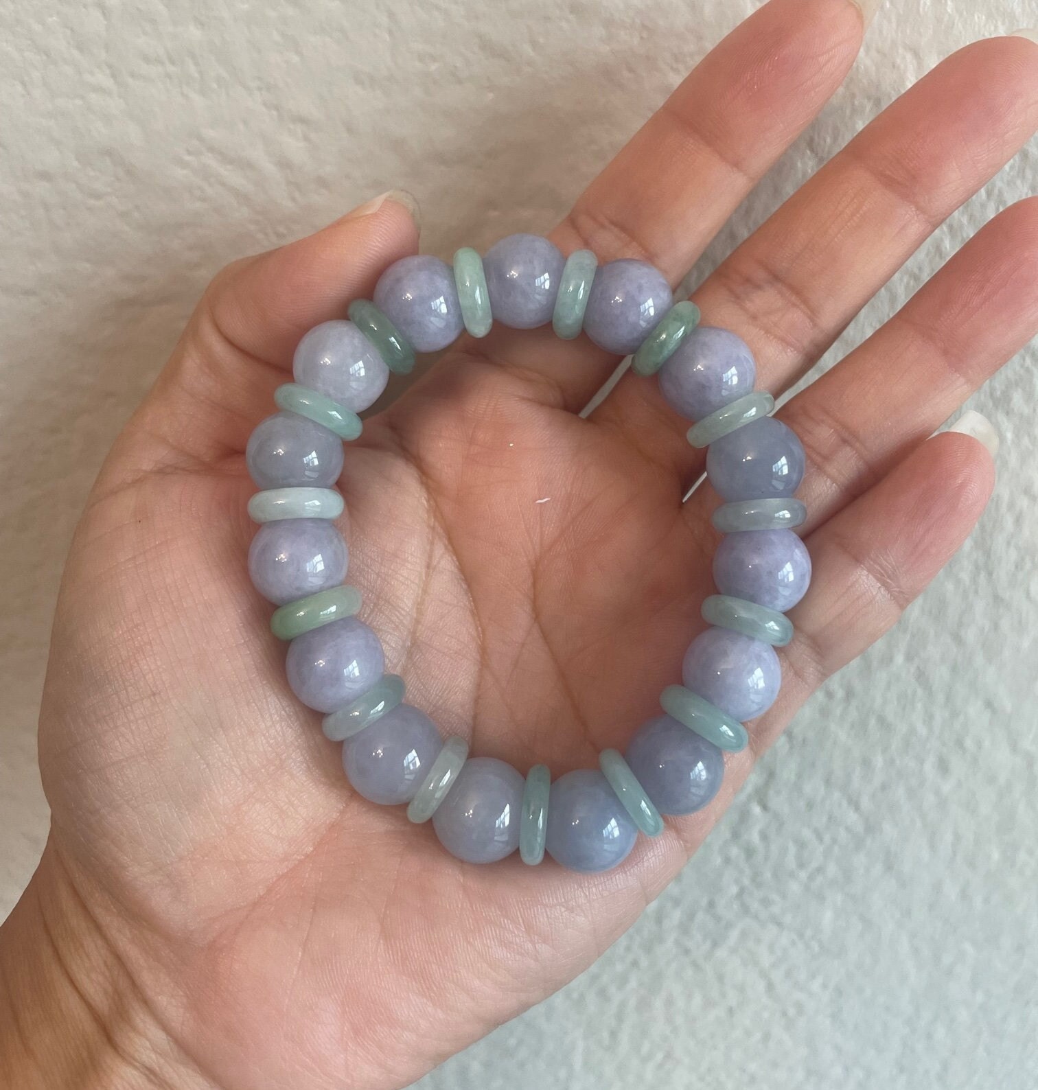 Natural Burmese Jade Grade A 11mm Light Lavender Bead Bracelet With ...