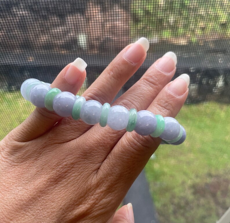 Natural Burmese Jade Grade A 11mm Light Lavender Bead Bracelet With ...
