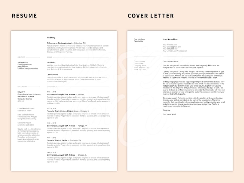 Word Doc Resume Template Cover Letter Template Editable Instant Digital ...