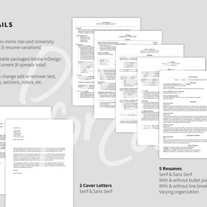 5 Indesign Harvard Resume & Cover Letter Templates. Professional, Clean ...
