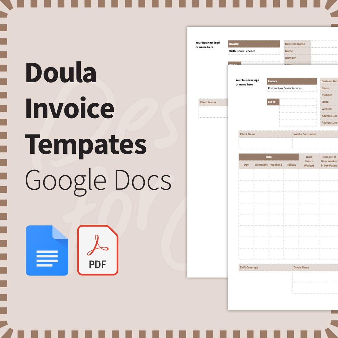 2 Tan Doula Invoice Templates. Birth & Postpartum Contract. Editable ...