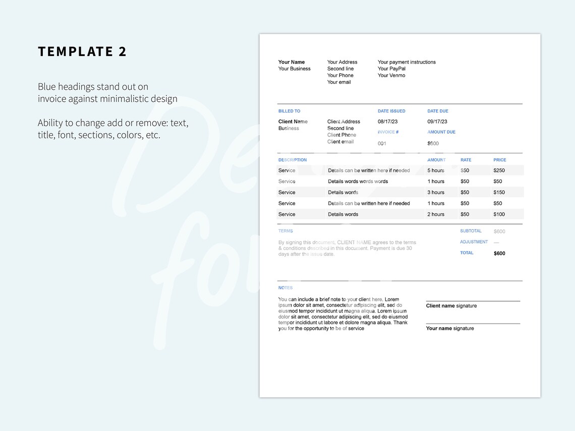 3 Google Docs Invoice Templates Editable Instant Digital Downloads ...