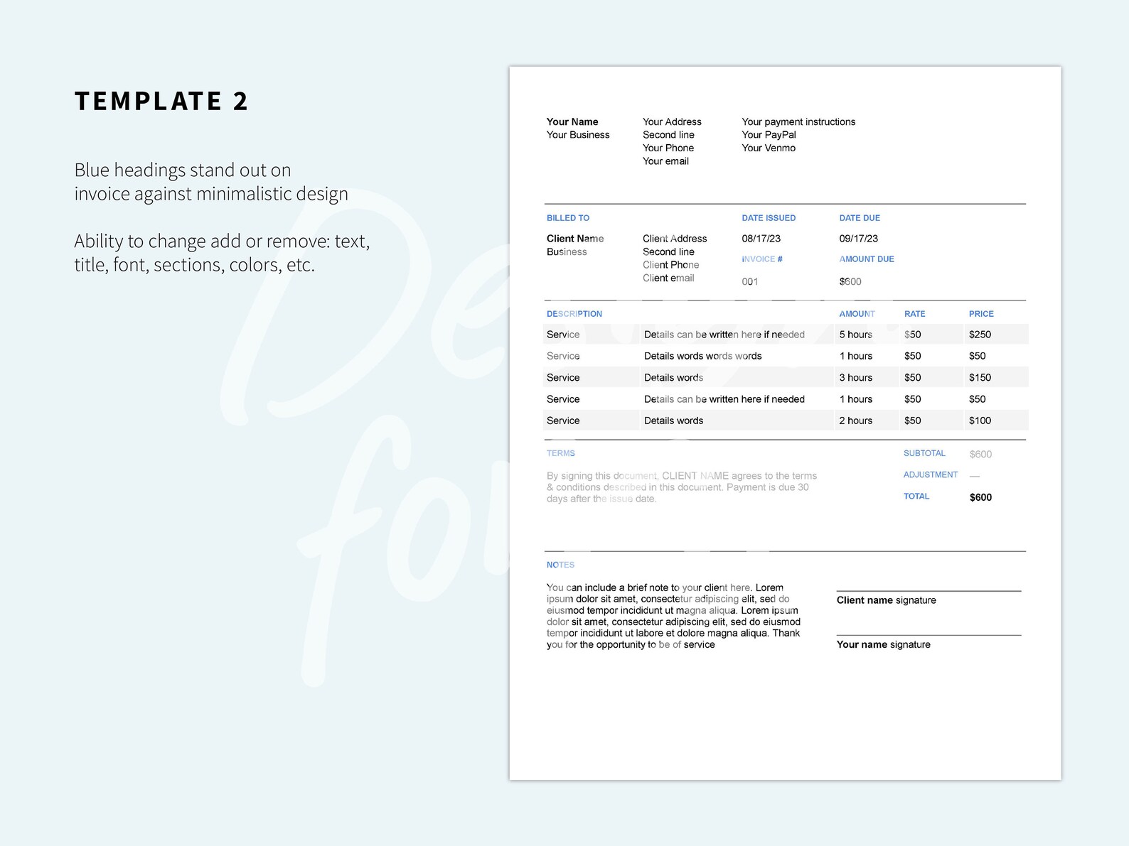 3 Google Docs Invoice Templates Editable Instant Digital Downloads ...