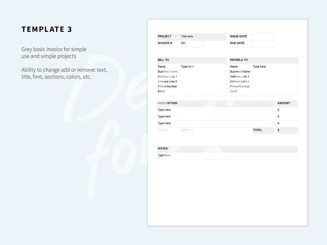 3 Google Docs Invoice Templates Editable Instant Digital Downloads ...
