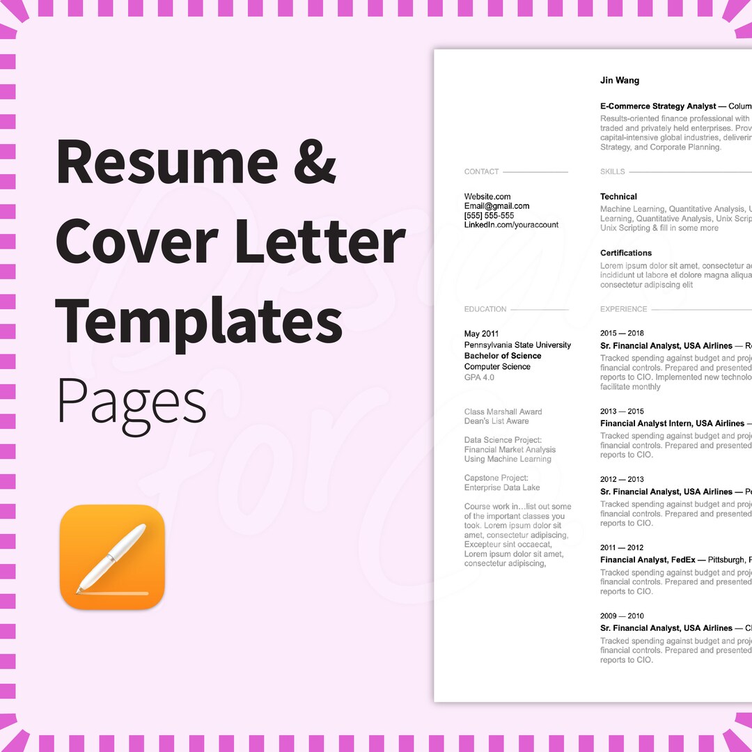 Pages Resume Template Cover Letter Template Editable Instant Digital ...