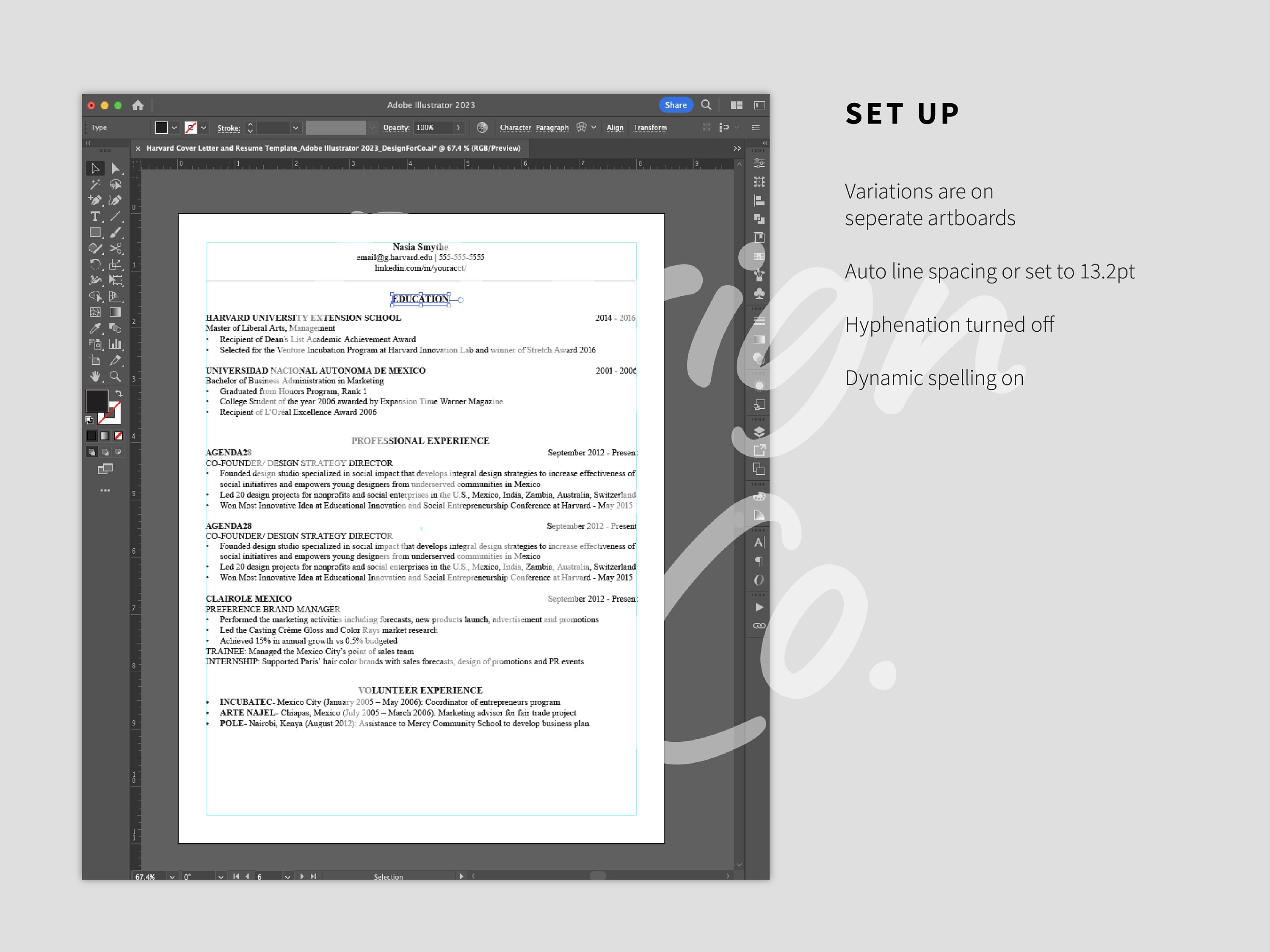 5 Illustrator Harvard Resume & Cover Letter Templates. Professional ...
