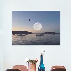 Moon Ocean Sunset Photography Print Coastal Maine Fine Art Poster ...