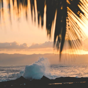 Vintage Oahu Orange Sunset Fine Art Print | Tropical Hawaii Luxury Home ...
