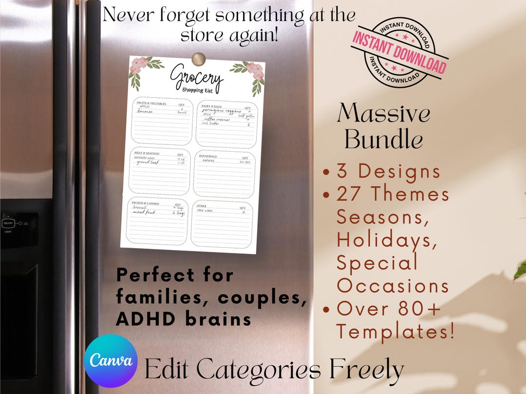 Seasonal Grocery Shopping List, Printable Food Planner, Simple Editable ...