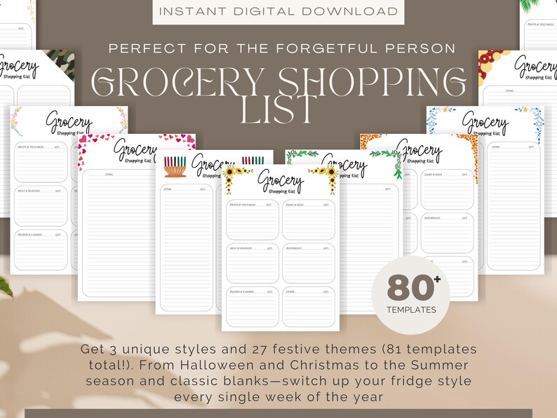Seasonal Grocery Shopping List, Printable Food Planner, Simple Editable ...