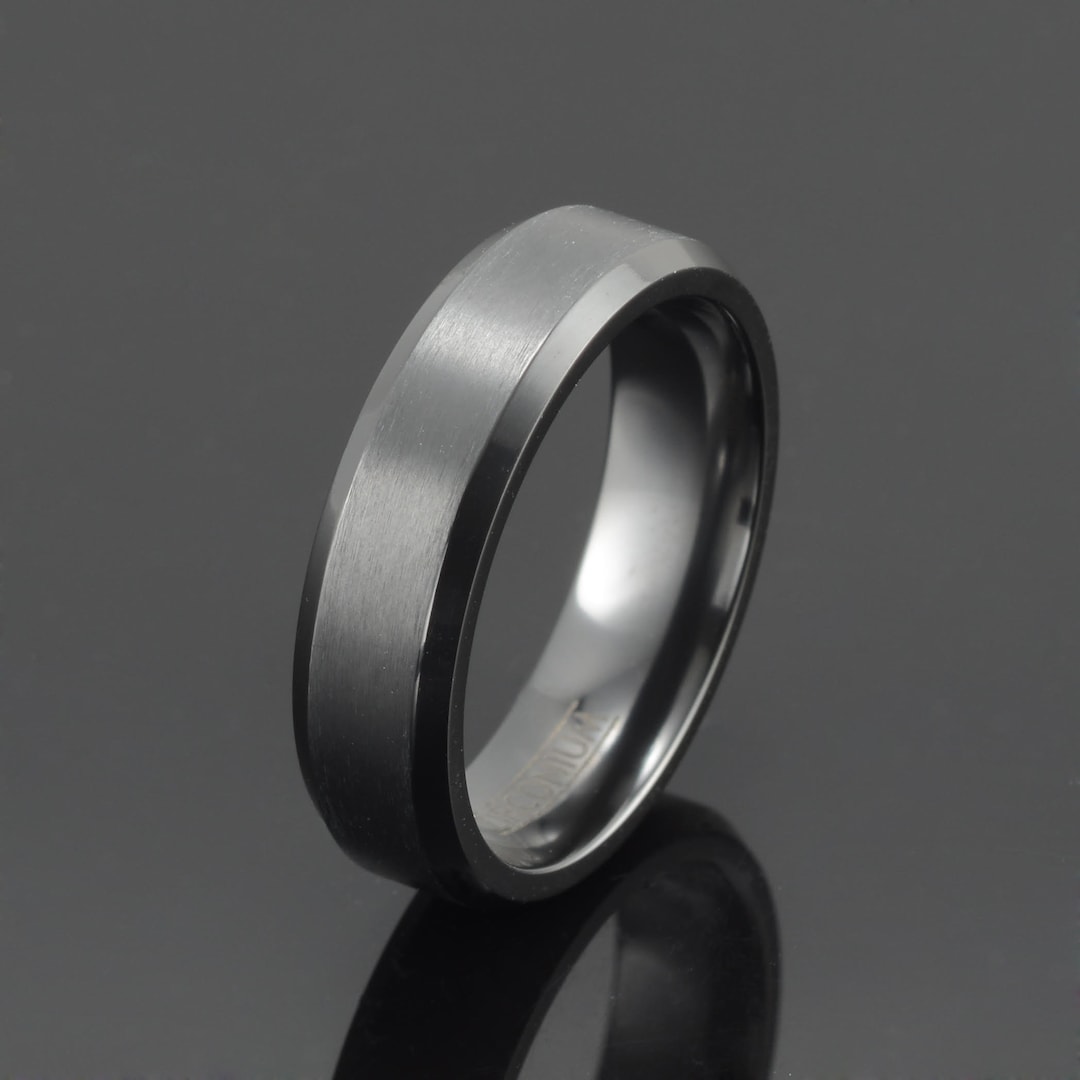 Black Zirconium Ring, Men's Wedding Band, Brushed, Zirconium Wedding ...
