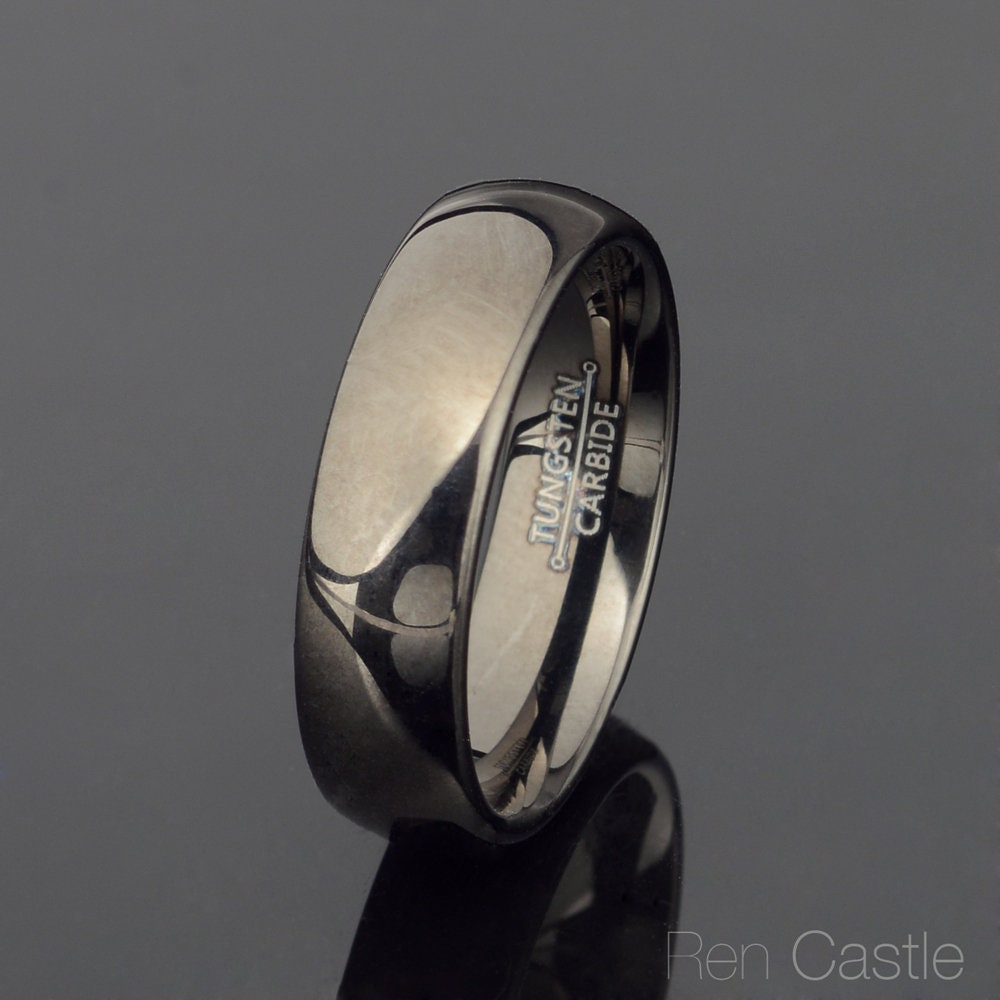 6mm Tungsten Wedding Ring Domed Polished Black Tungsten | Etsy