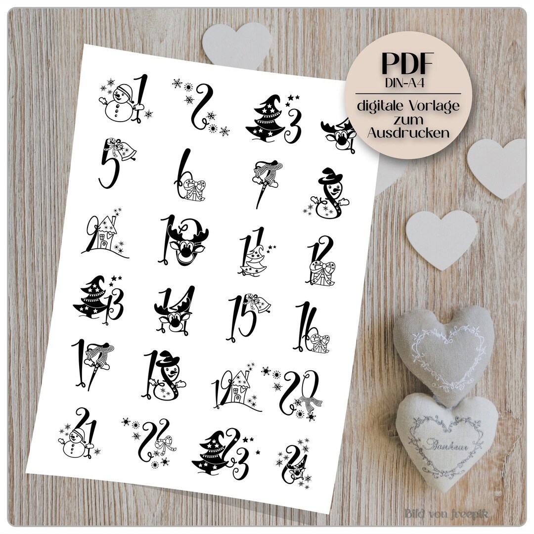 Advent Calendar Numbers Instant Download PDF Template Christmas ...