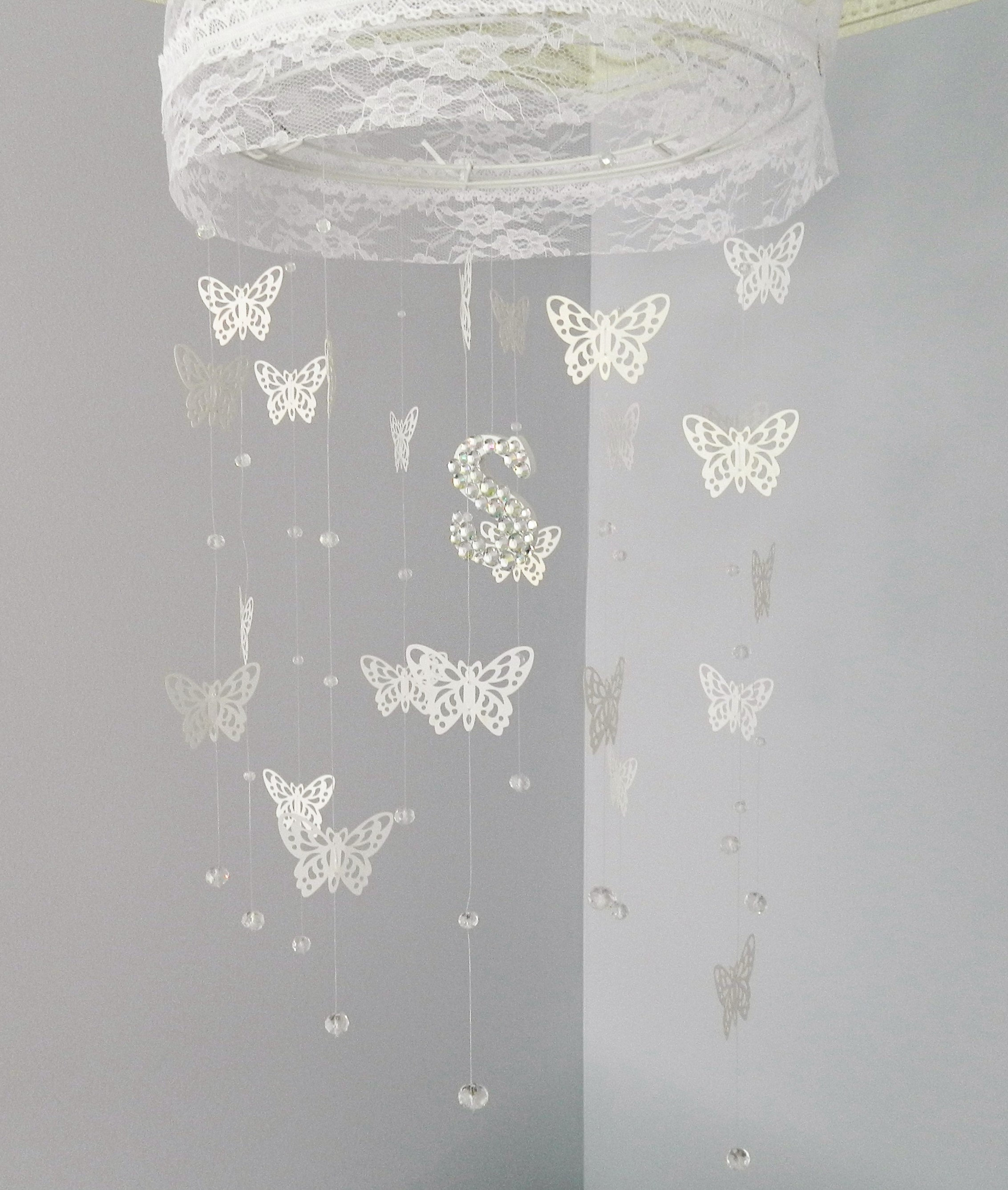 Personalized Crystal Mobile, Pure White, Nursery Decor, Musical Mobile ...