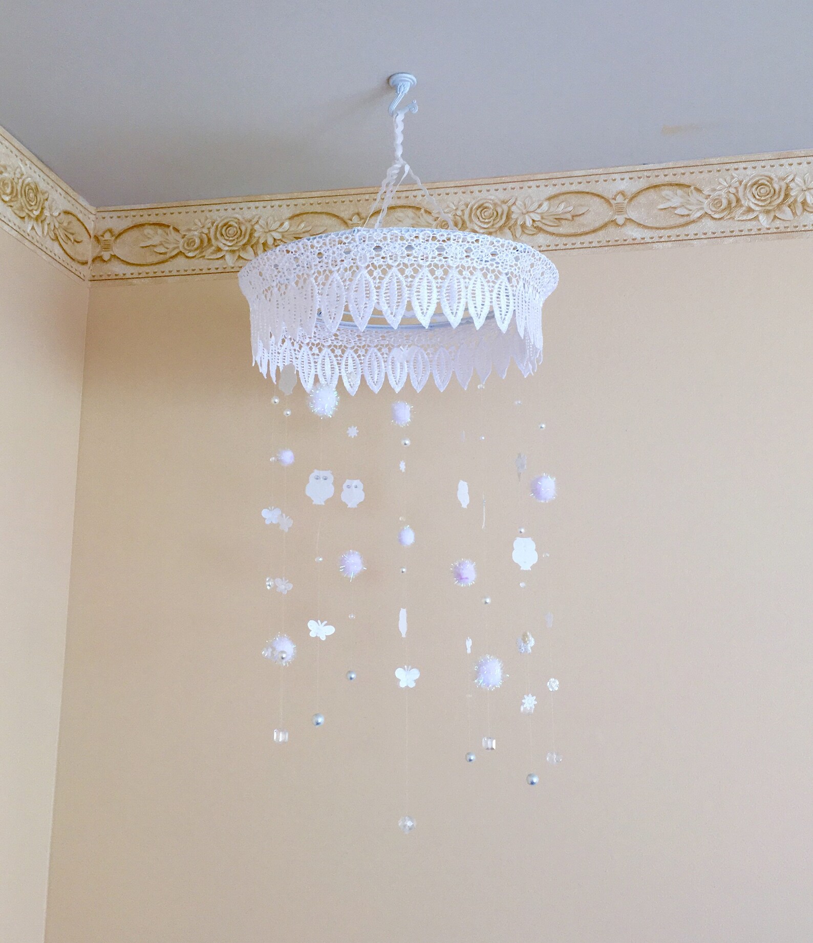 Crystal Mobile,baby Mobile,nursery Decor,musical Mobile,lace Mobile ...