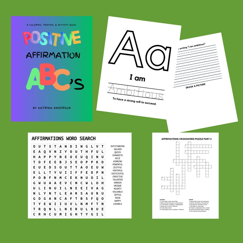 Positive Affirmation Abc's A Coloring Tracing & - Etsy